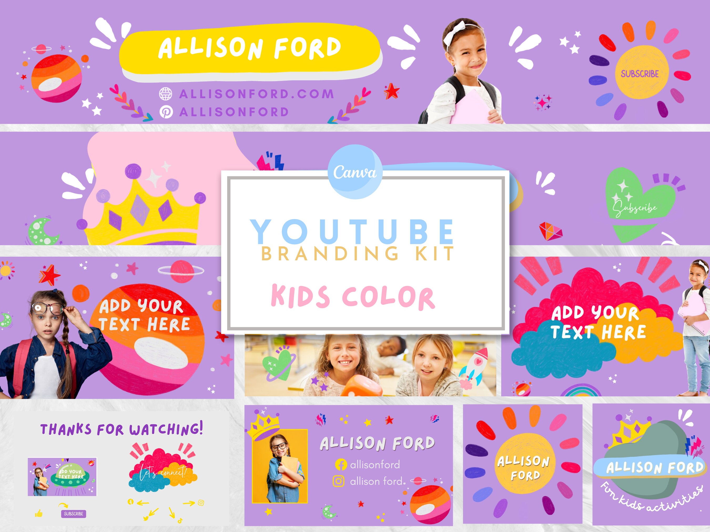 Kids Color Youtube Branding Kit, Youtube Channel Kit, Editable Banner ...
