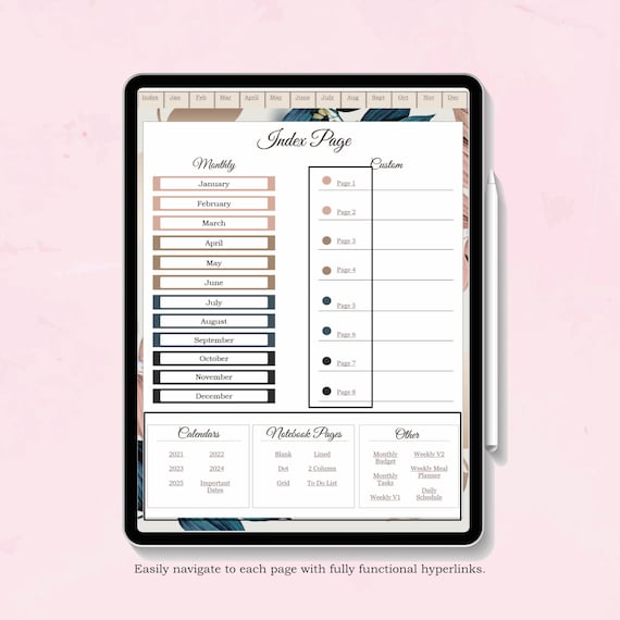Onenote Digital Planner Rose Gold Vertical HYPERLINKED - Etsy