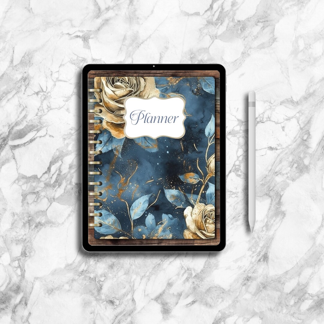 Onenote Digital Planner - Navy & Gold Roses - Vertical - Undated - Etsy