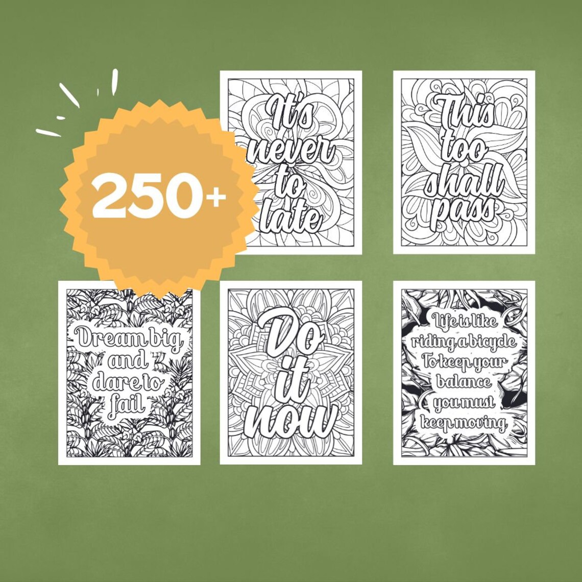 250+ Motivational Quotes Coloring Pages: Floral Mandalas (PDF Pattern ...