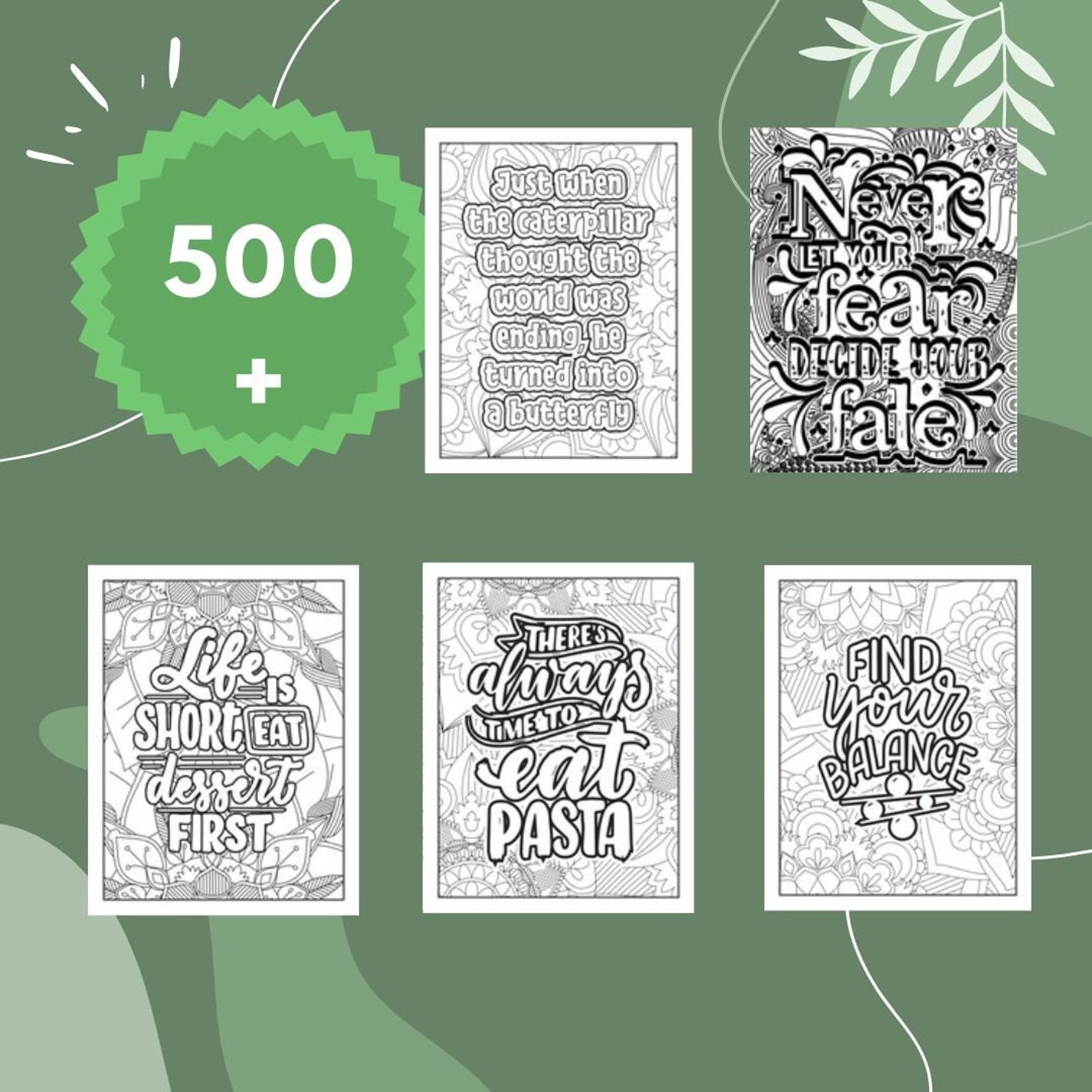 500 Adult Motivational Quotes Coloring Pages for Mental Health and ...