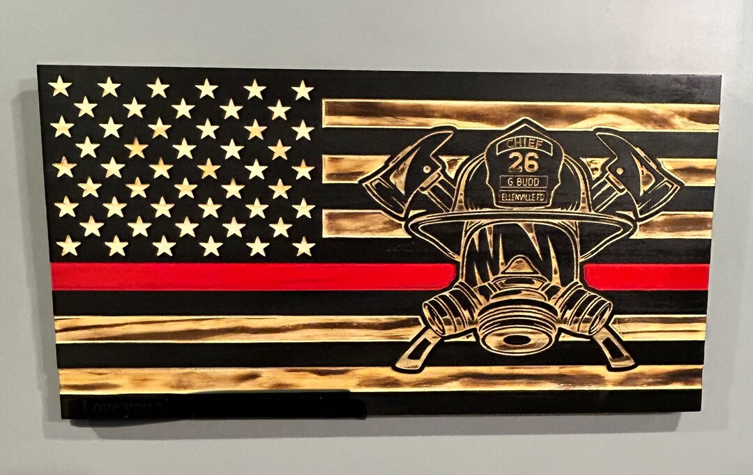 Rustic Wooden Firefighter Helmet Thin Red Line Flag - Etsy