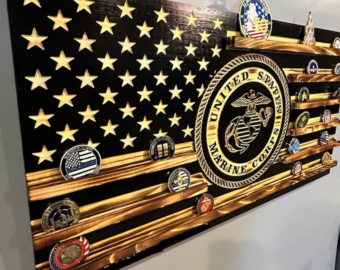 AMERICAN FLAG / Challenge Coin Display Flag Optional / Wood Flag ...