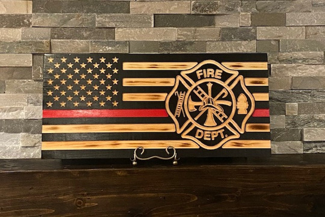 Rustic Wooden Firefighter Thin Red Line American Flag - Etsy