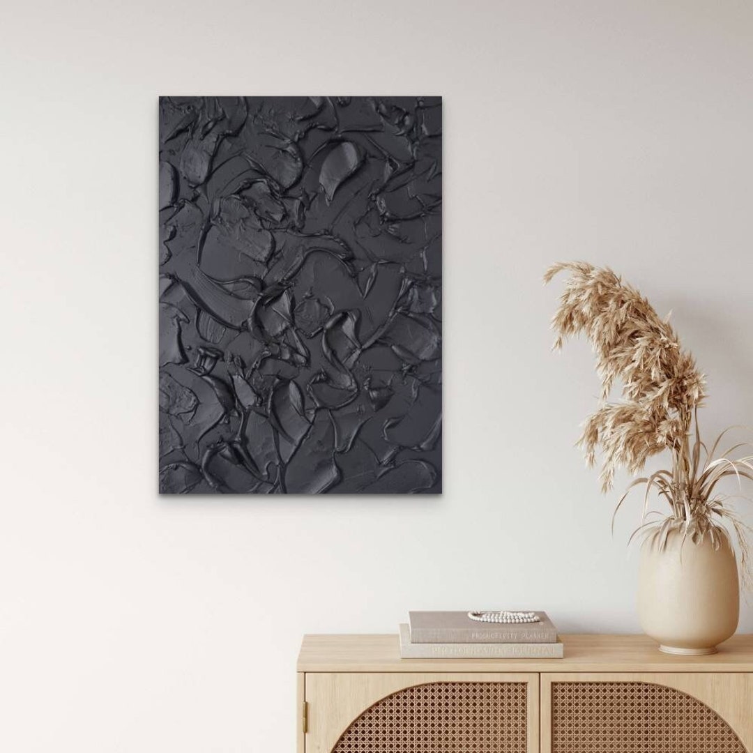 Original Abstract Textured Wall Art. Black Acrylic on Molding Paste ...