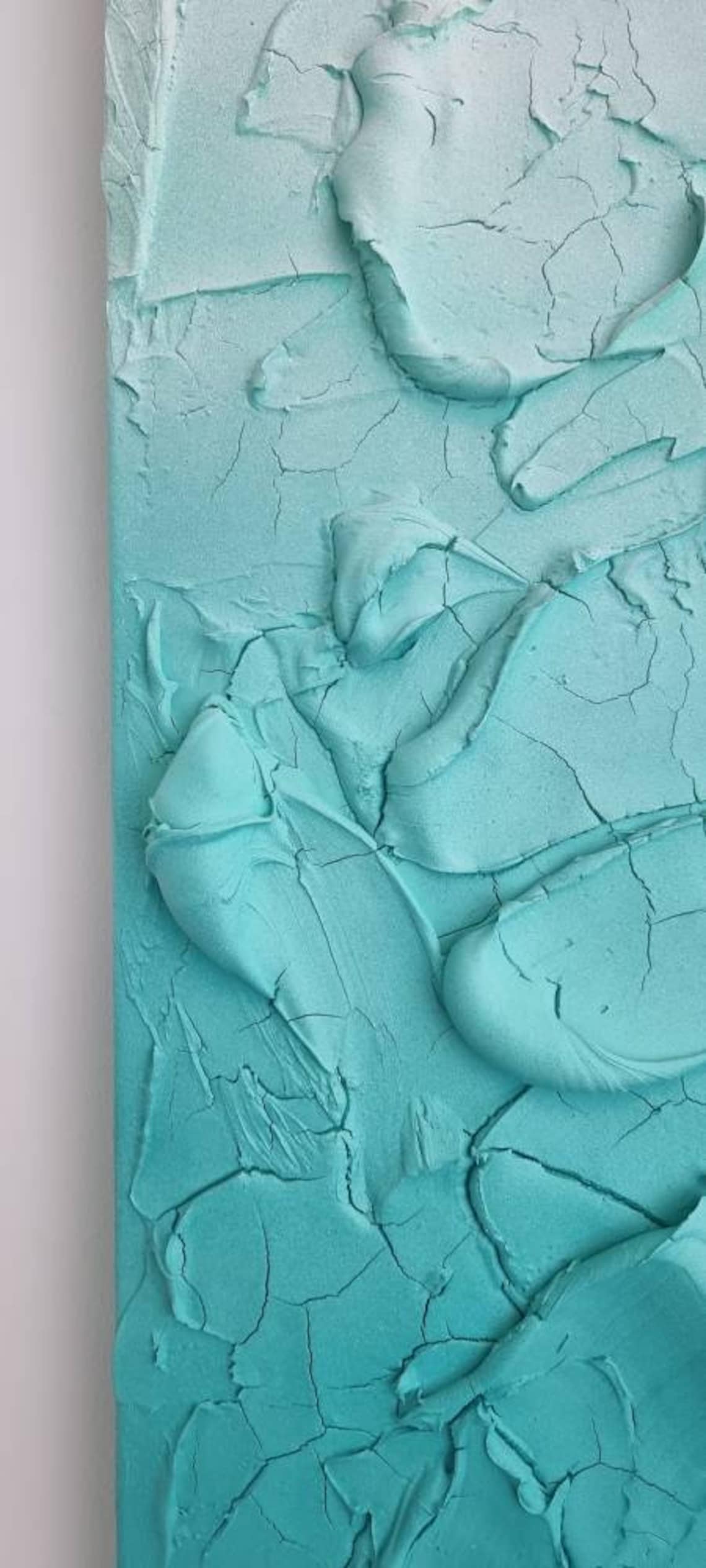 Original Abstract Textured Wall Art. White and Turquoise Gradient With ...