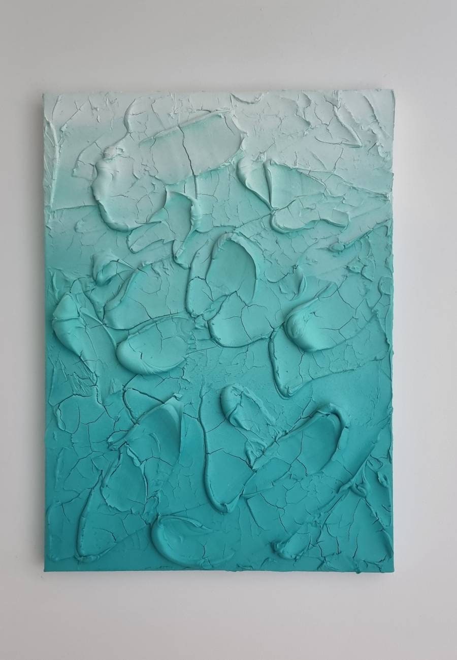 Original Abstract Textured Wall Art. White and Turquoise Gradient With ...
