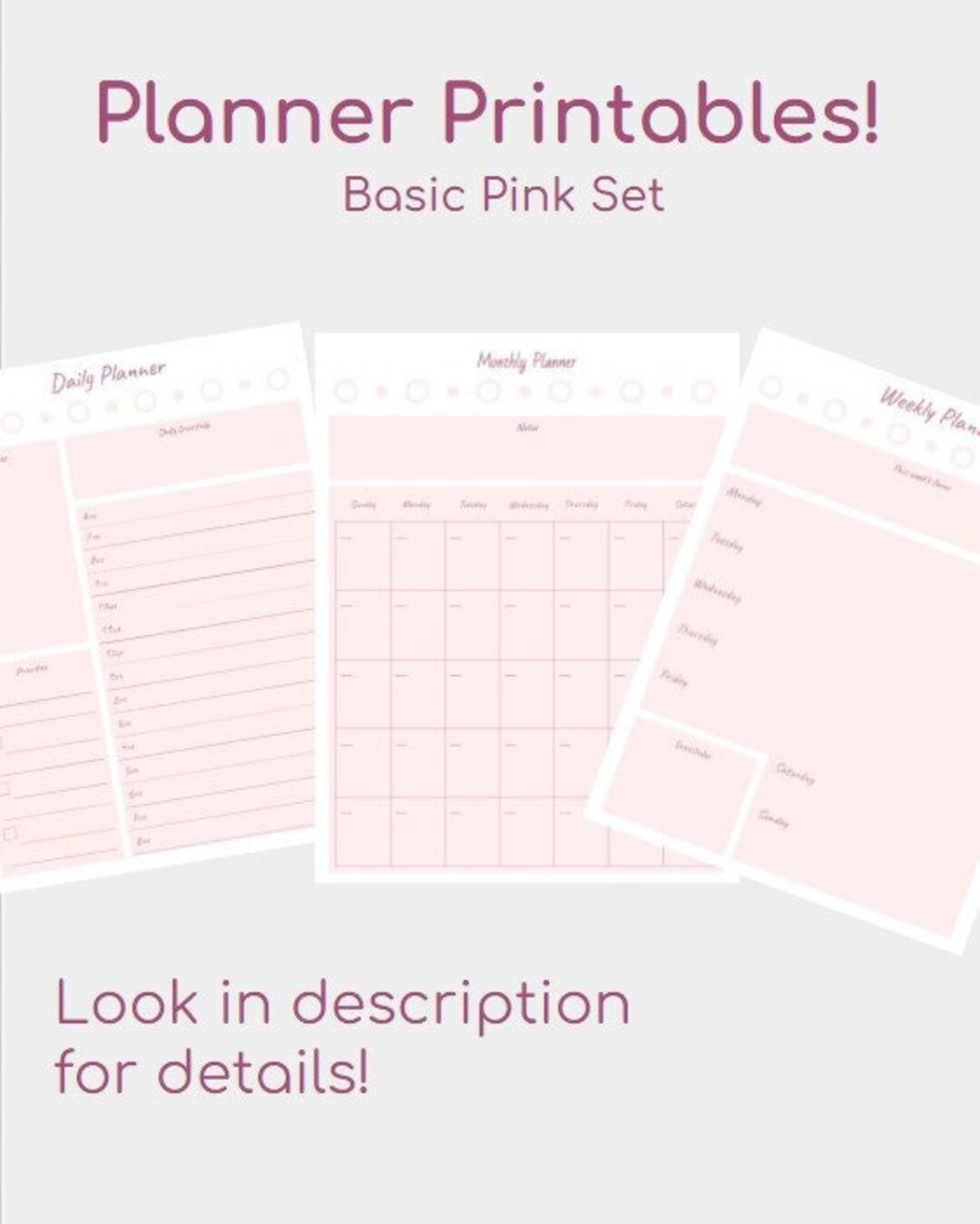 Pink Planner Printable - Daily, Weekly, Monthly, Planners, Printables ...