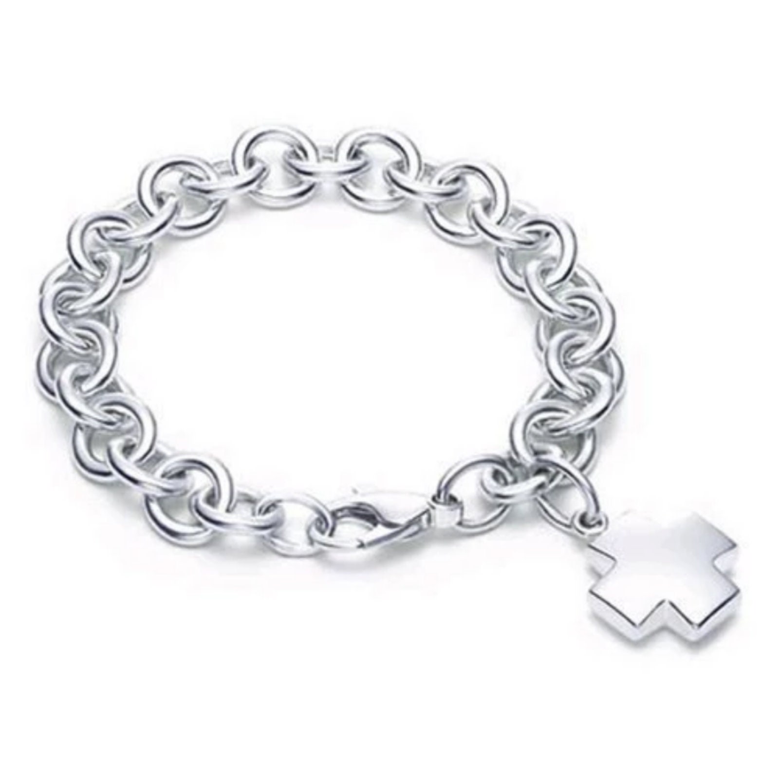 Cross Charm Chain Link Bracelet Silver Sterling Silver - Etsy