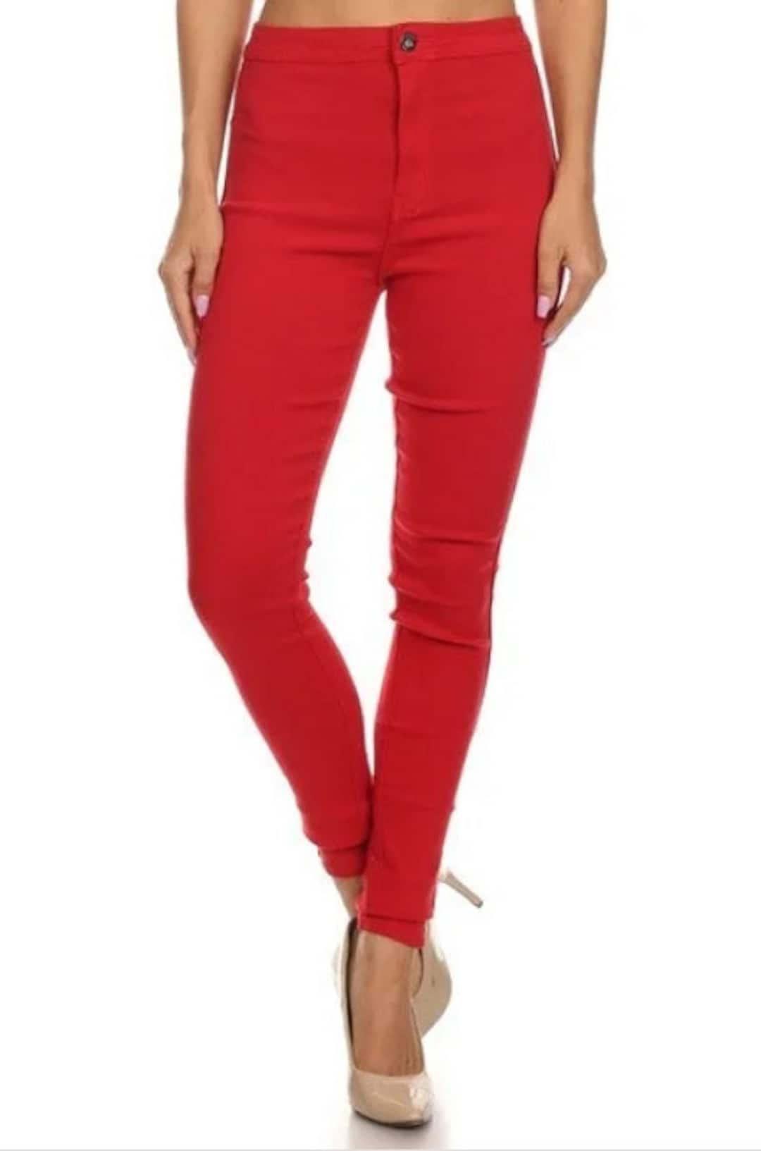 Red High Waisted Pants , Skinny Red Pants, High Rise Pants, Solid Red ...