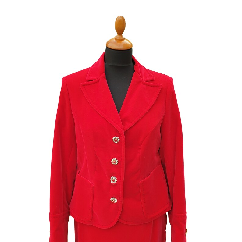 Woman's Two Piece Red Velvet Costume Red Velvet Jacket and Skirt ...