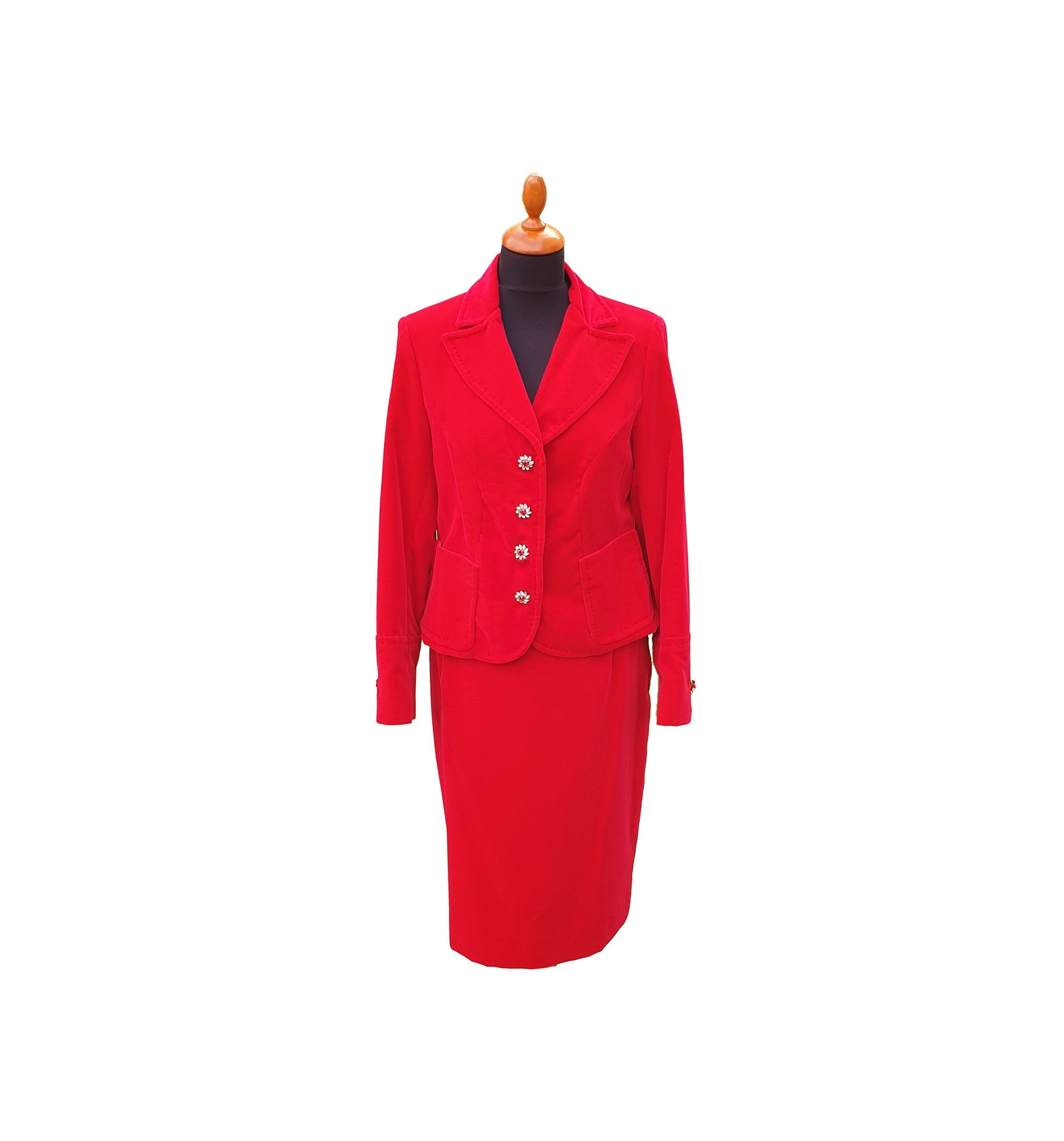 Woman's Two Piece Red Velvet Costume Red Velvet Jacket and Skirt ...