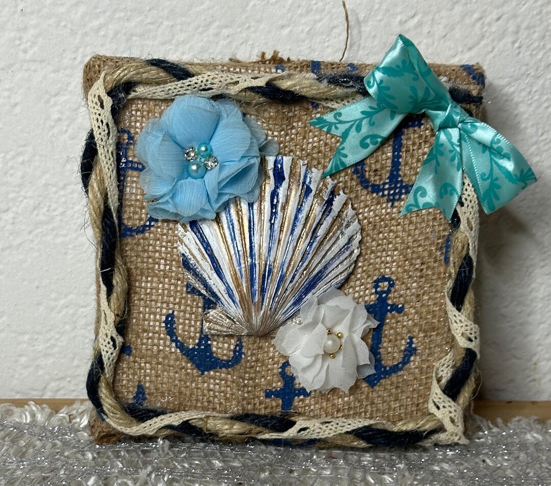 Burlap Painted Sea Shell Wall Hanger - Etsy