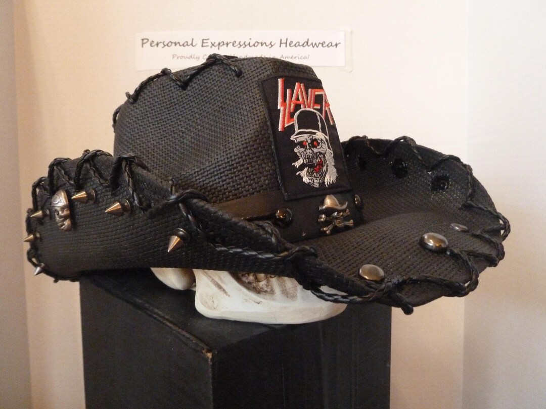 Slayer, Hat, Custom, Shirt, Cowboy, Straw, Black, Poster, Western, Patch, Cross, Biker, Spikes ...