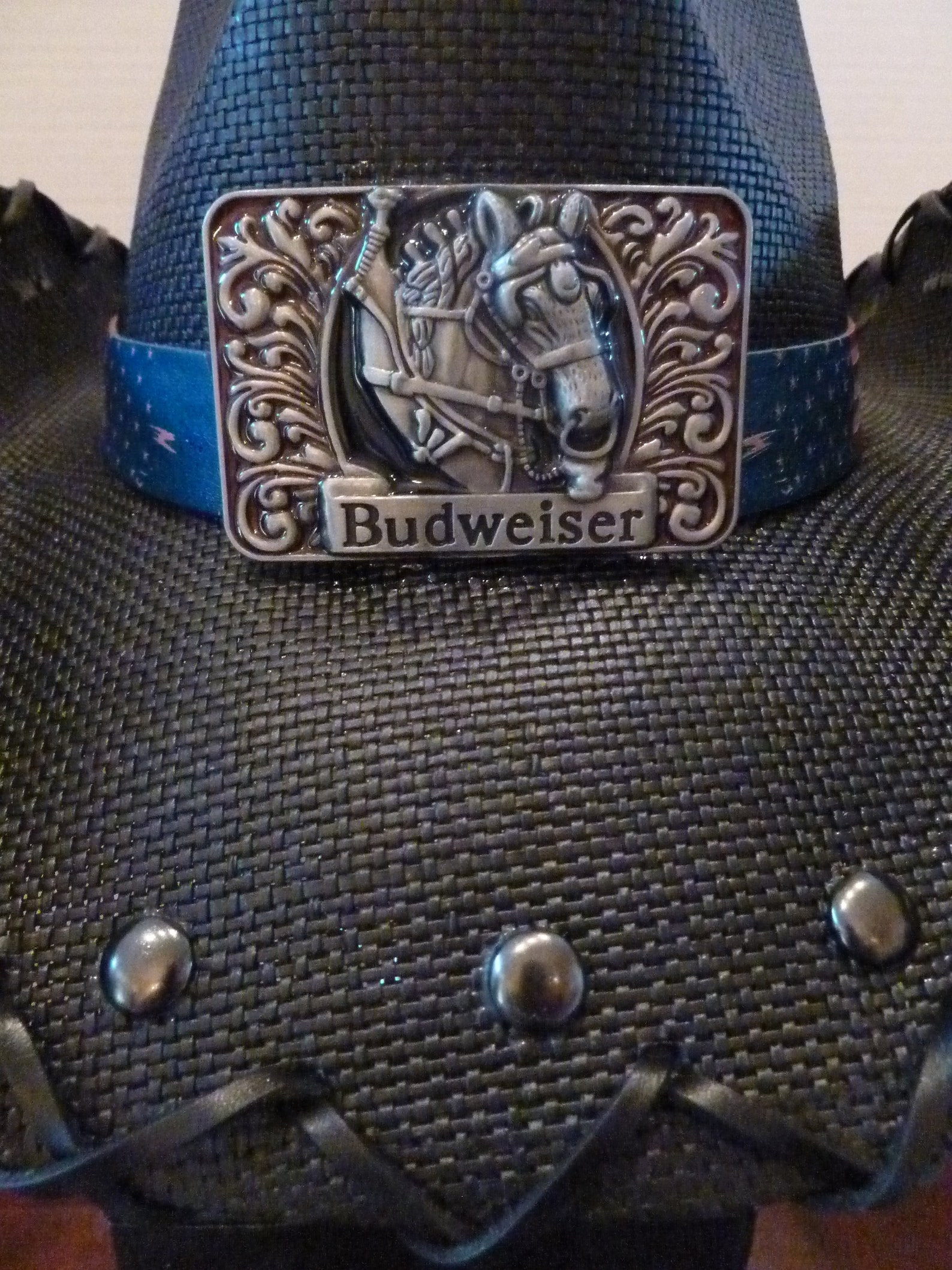 Budweiser Beer Hat Cowboy Straw Black Rocker Patriotic - Etsy