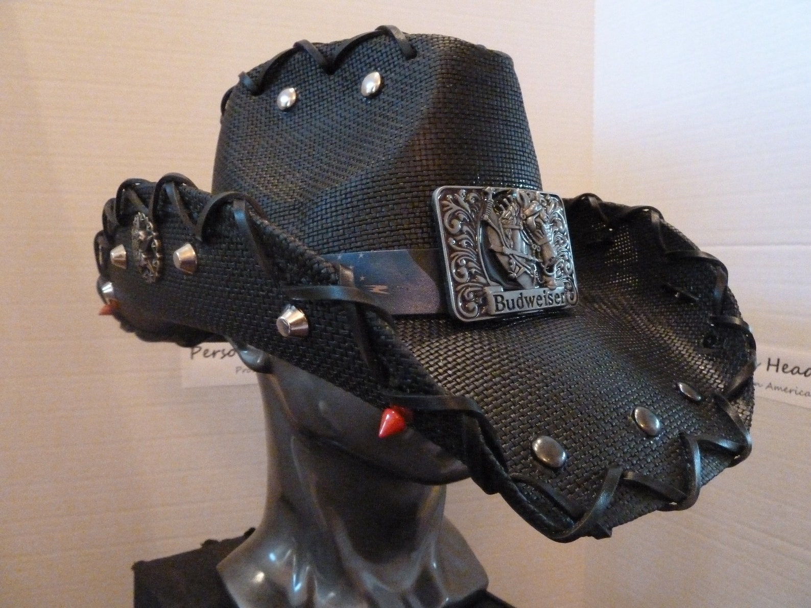 Budweiser Beer Hat Cowboy Straw Black Rocker Patriotic - Etsy