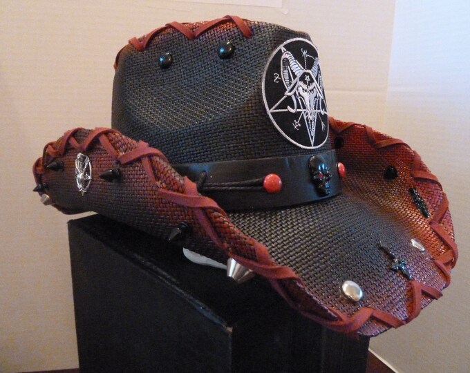 Satanic, Anti-christ, Blasphemy, Hat, Shirt, Cowboy, Straw, Black ...