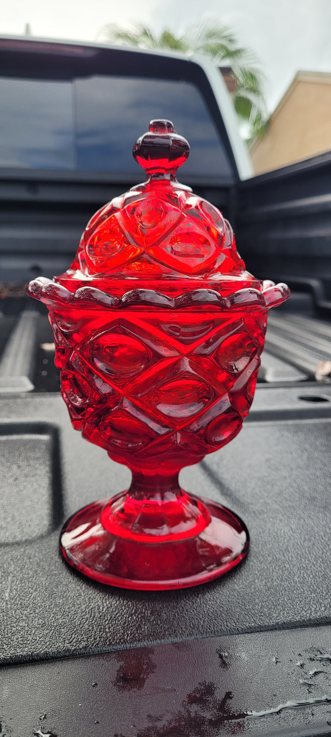 Viking Ruby Red Glass Covered Candy Dish - Etsy