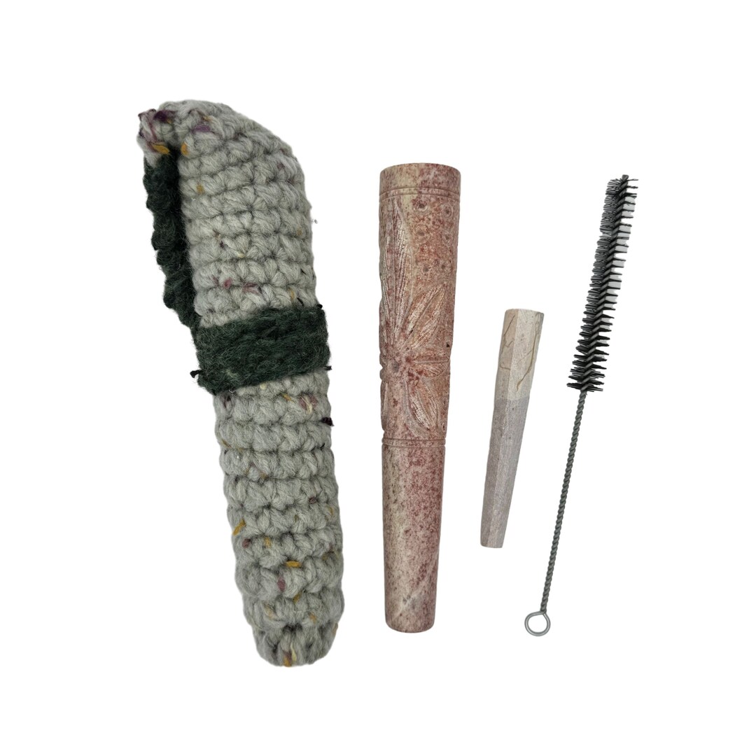 Chillum SOAPSTONE Indian Smoking Pipe Kit With Handmade Recycled Knit ...