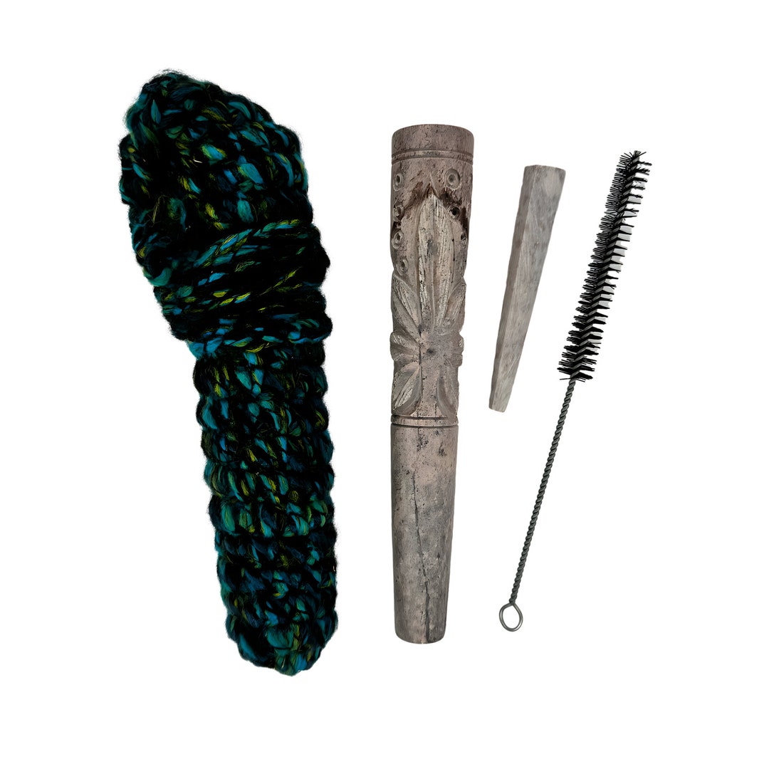 Chillum SOAPSTONE Indian Smoking Pipe Kit With Handmade Recycled Knit ...