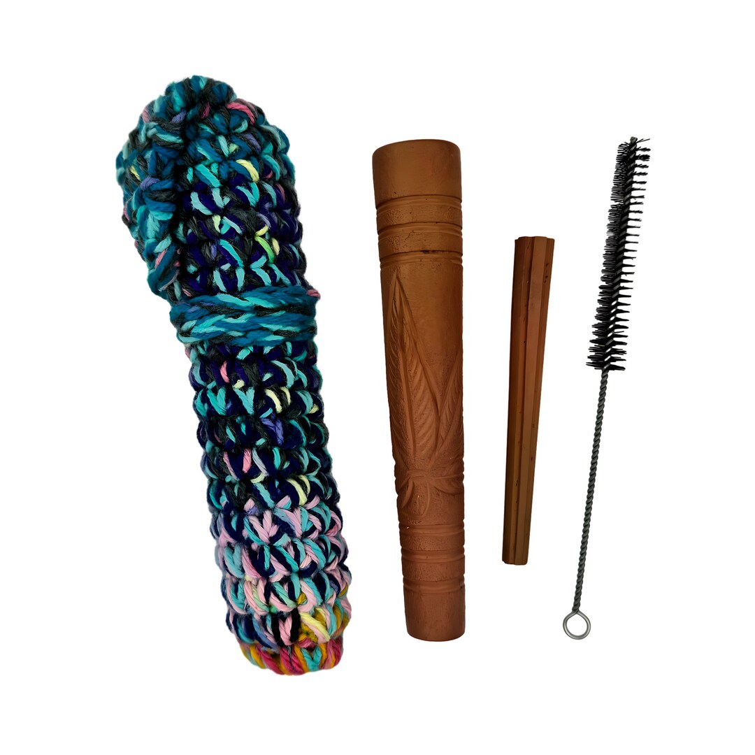 Chillum Clay Indian Smoking Pipe With Handmade Knit Case 6 Long High ...