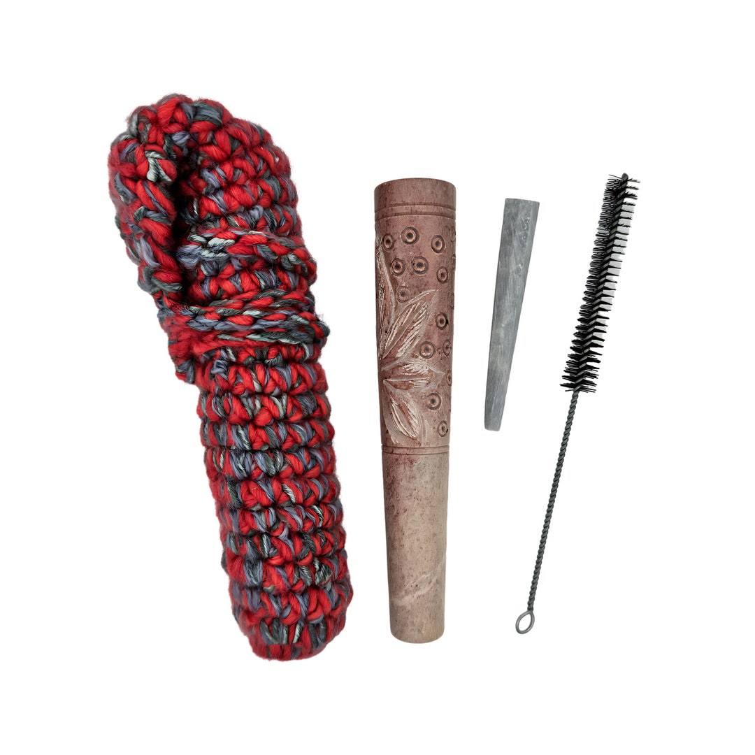 Chillum SOAPSTONE Indian Smoking Pipe Kit With Handmade Recycled Knit ...