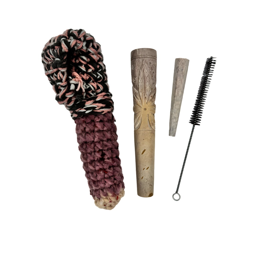 Chillum SOAPSTONE Indian Smoking Pipe Kit With Handmade Recycled Knit ...