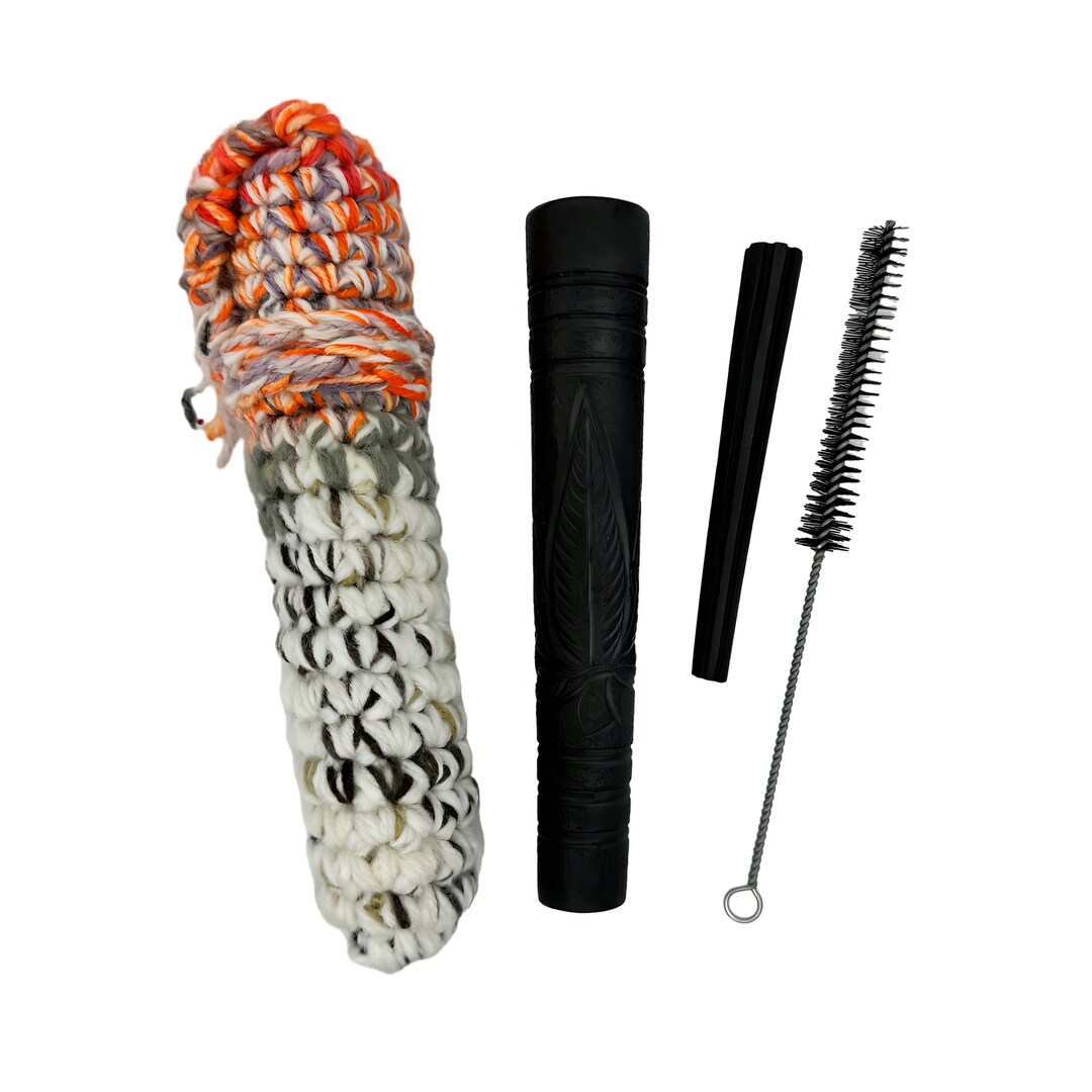 Chillum Clay Indian Smoking Pipe With Handmade Knit Case 6" Long High ...
