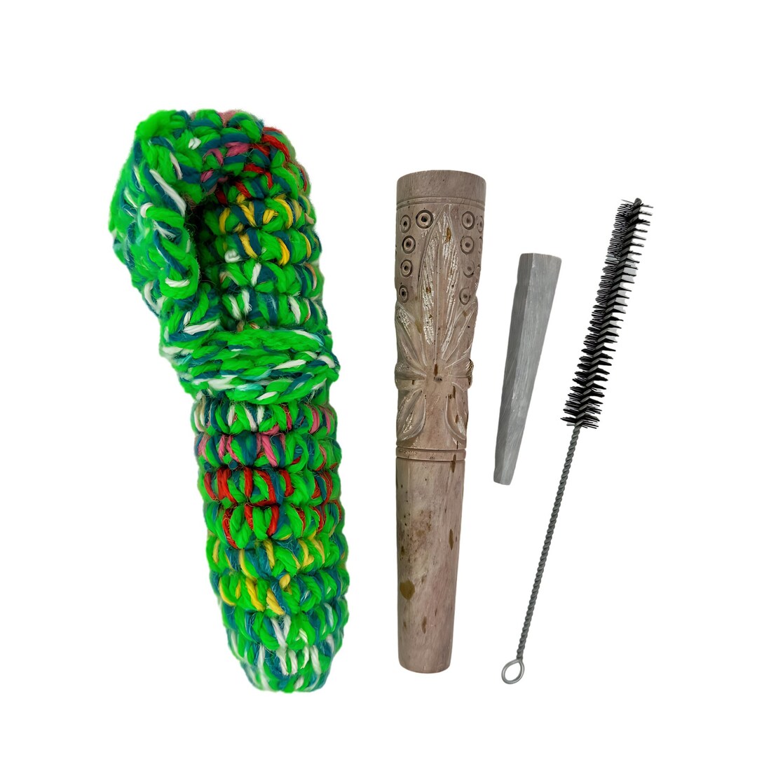 Chillum SOAPSTONE Indian Smoking Pipe Kit With Handmade Recycled Knit ...