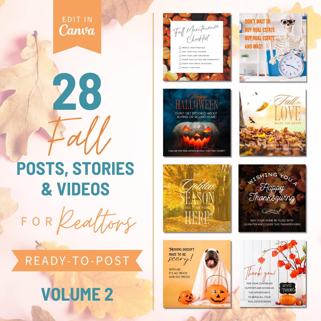 Fall Real Estate Social Media Posts: Canva Templates (digital Download ...