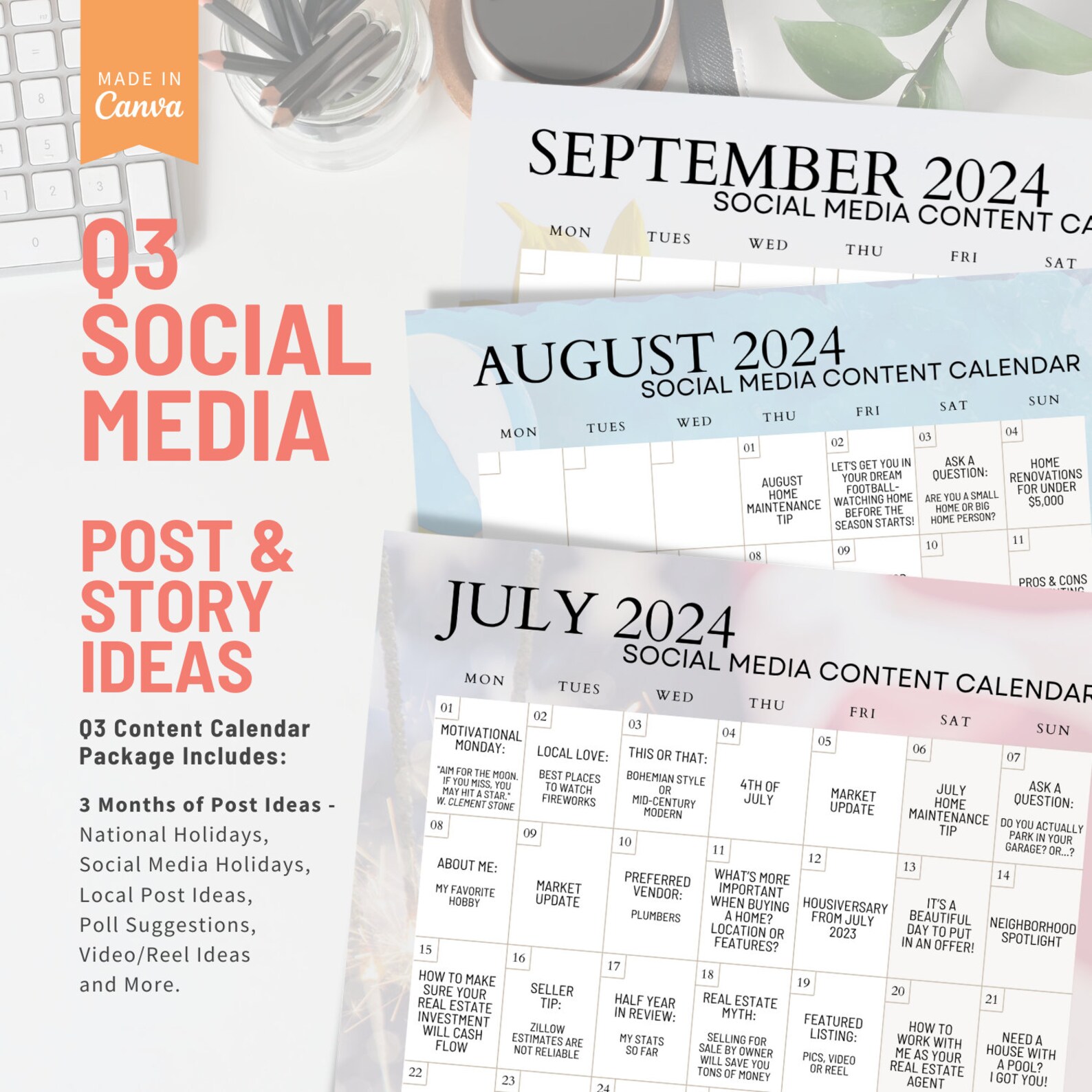2024 Real Estate Social Media Planner, July, August, September ...
