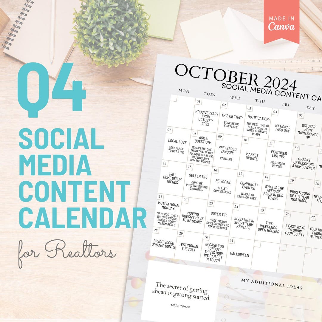 2024 Real Estate Social Media Planner October, November and December ...