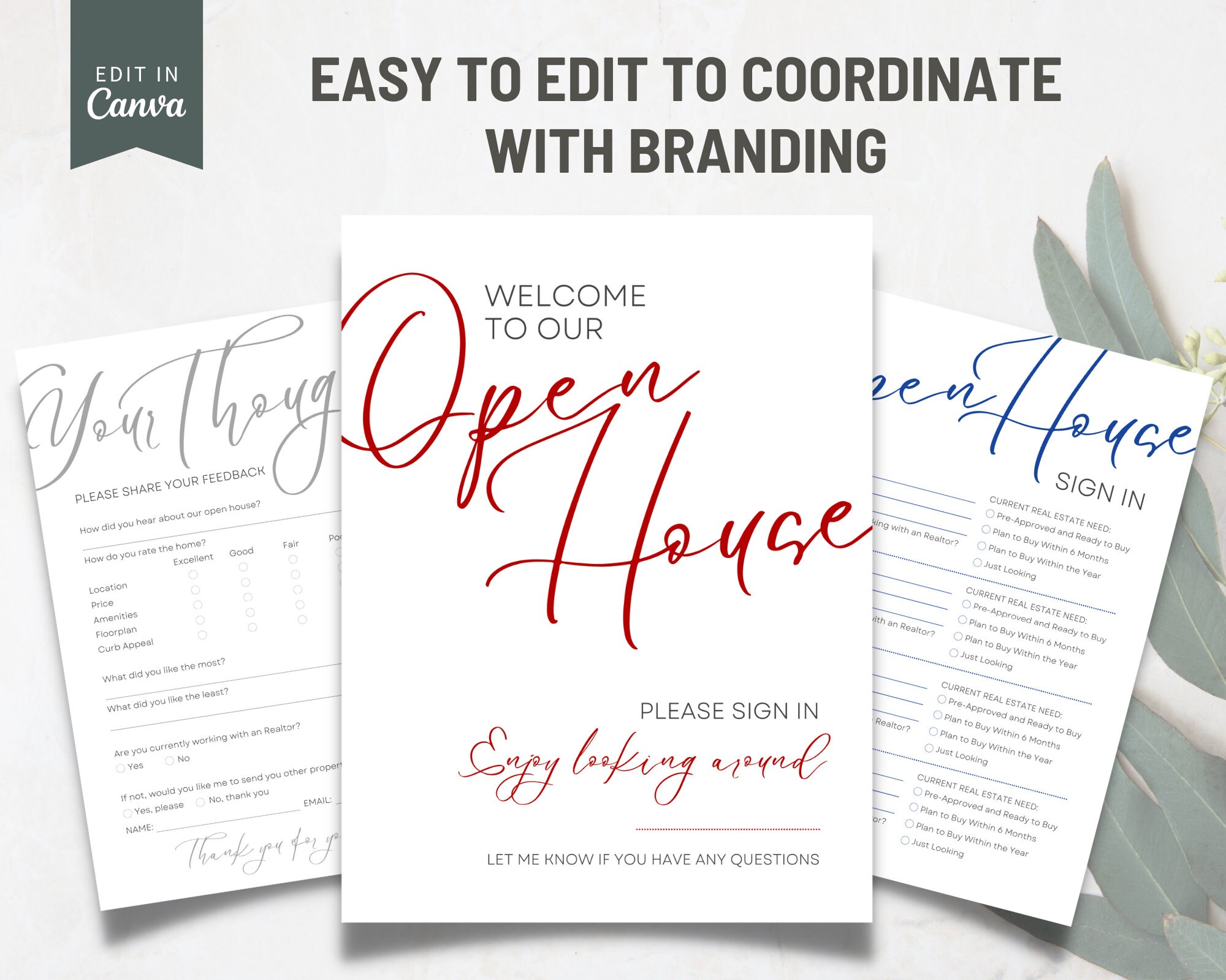 Open House Welcome Sign, Sign in Sheet, Feedback Form Real Estate ...