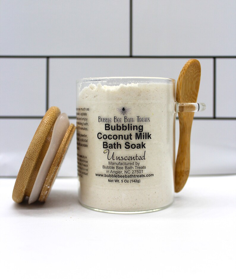 Bubbling Coconut Milk Bath Soak in Glass Jar With Attached Spoon ...