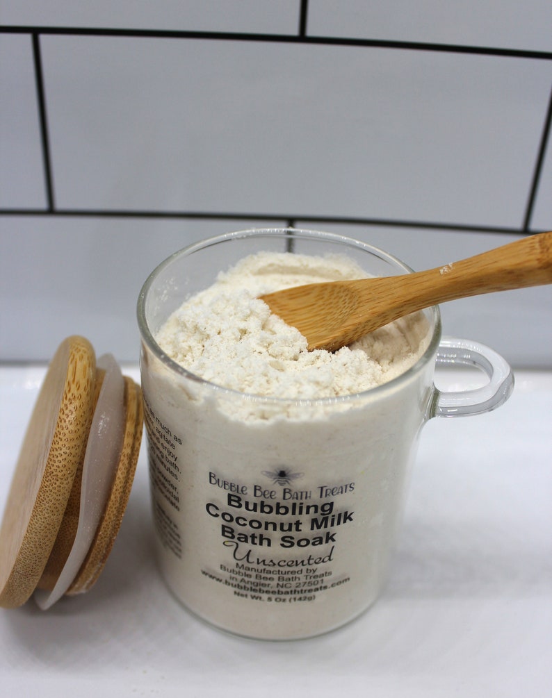 Bubbling Coconut Milk Bath Soak in Glass Jar With Attached Spoon ...