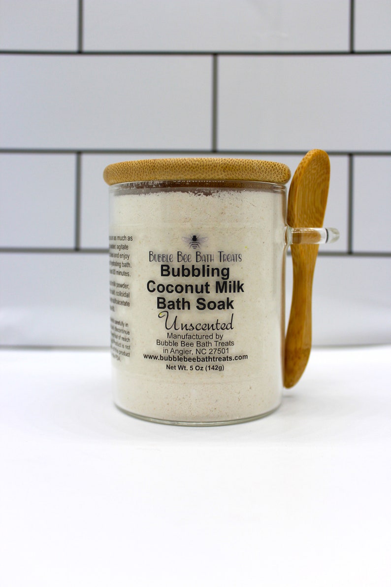 Bubbling Coconut Milk Bath Soak in Glass Jar With Attached Spoon ...