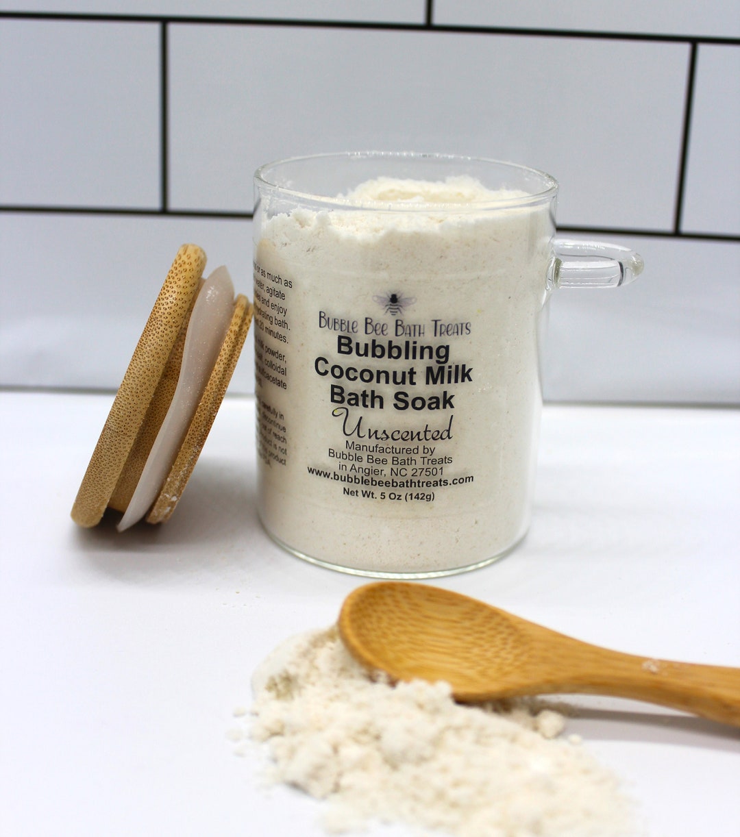 Bubbling Coconut Milk Bath Soak in Glass Jar With Attached Spoon ...