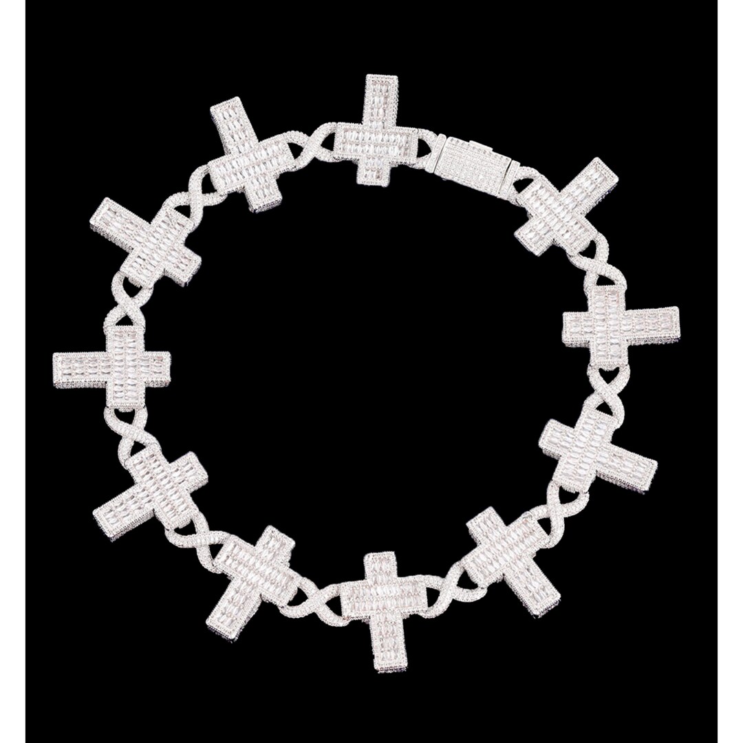 Iced Out Infinity Link Chain Baguette Cross Necklace Choker Hip Hop ...