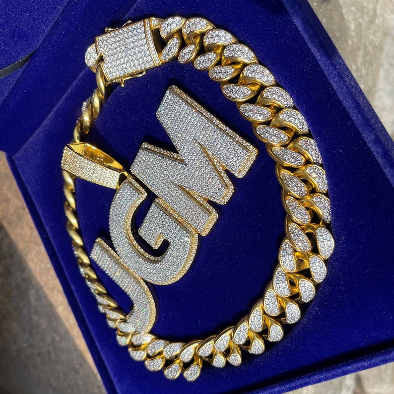 Iced Out Letters Necklace Customized Name Pendant Custom - Etsy