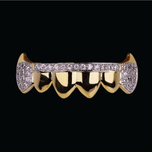 18k Plated Iced Out Design Fang Mouth Grillz Gold Set Comes - Etsy