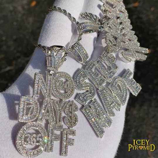 New Iced Out Luxury Crown Letters NO DAYS OFF Pendant - Etsy