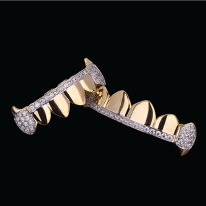 18k Plated Iced Out Design Fang Mouth Grillz Gold Set Comes - Etsy
