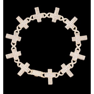 Iced Out Infinity Link Chain Baguette Cross Necklace Choker Hip Hop ...