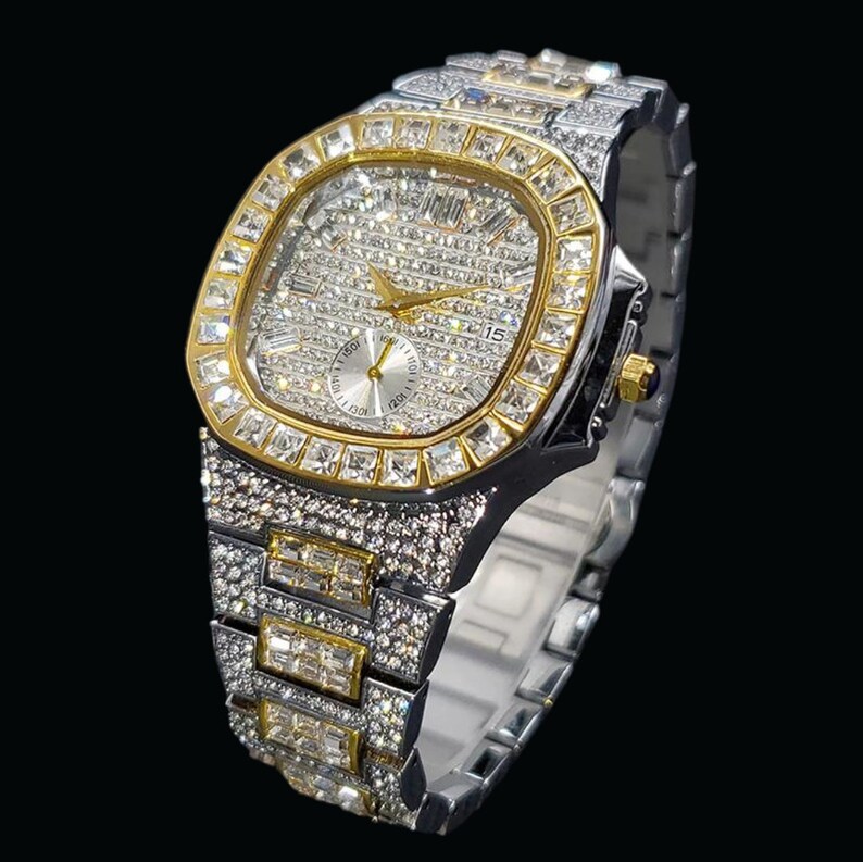 18K Gold Plated Watch Men's Iced Out Luxury Watch - Etsy