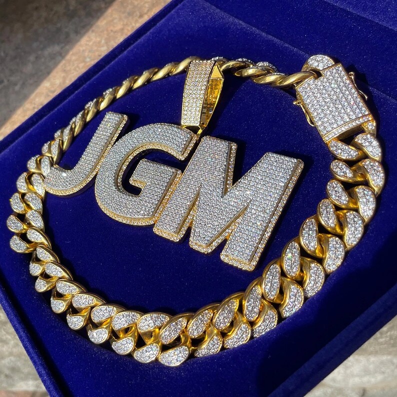 Iced Out Letters Necklace Customized Name Pendant Custom - Etsy