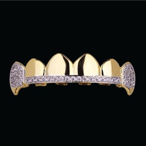 18k Plated Iced Out Design Fang Mouth Grillz Gold Set Comes - Etsy