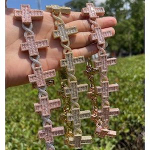 Iced Out Infinity Link Chain Baguette Cross Necklace Choker Hip Hop ...