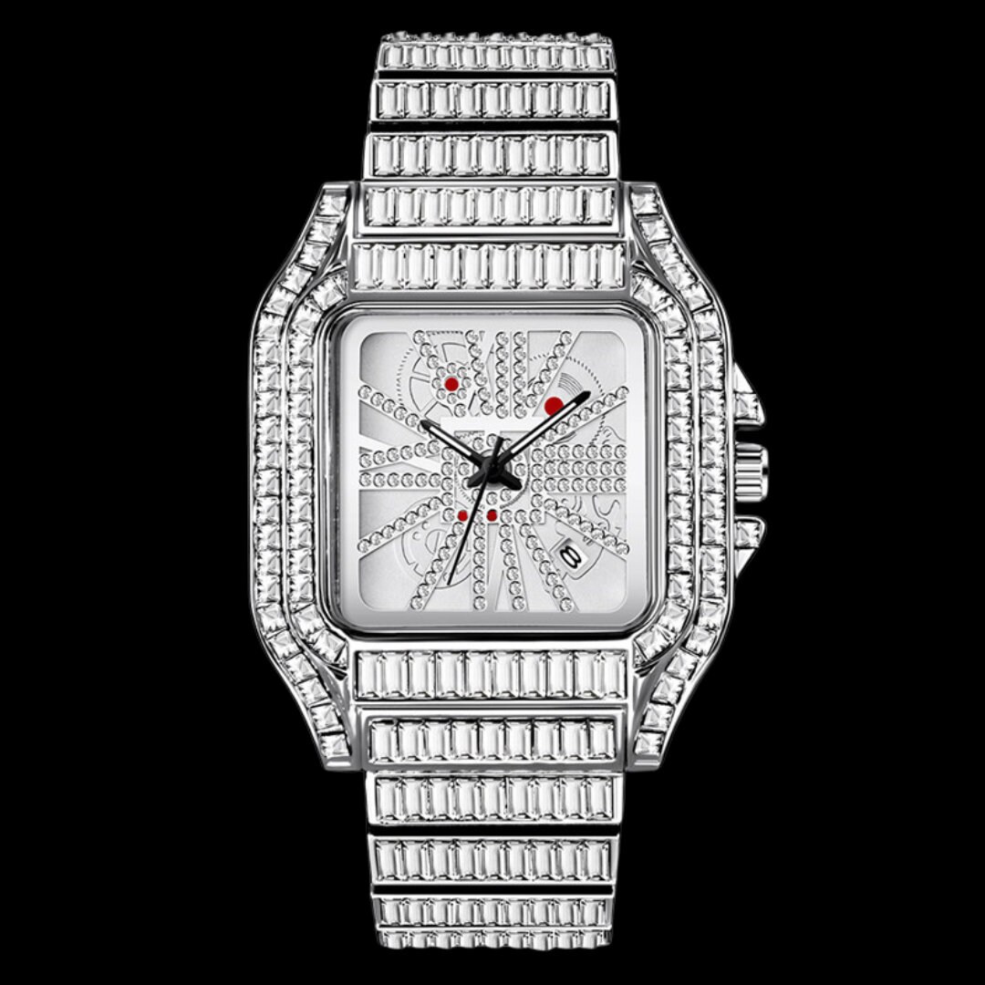 Square Diamond Luxury Design Iced Out Watch , Stainless Steel Watch ...