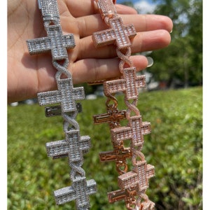 Iced Out Infinity Link Chain Baguette Cross Necklace Choker Hip Hop ...