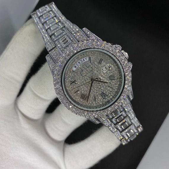 Luxury Design Silver Iced Out Men's Full Diamond Watch - Etsy